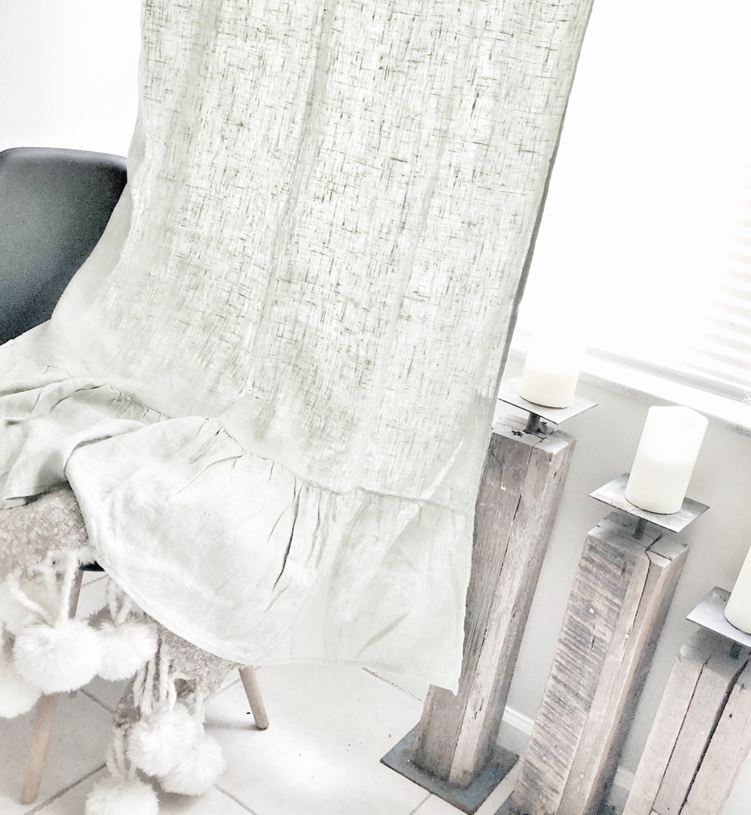 Linen Curtain / Shabby Chic Curtain Linen / Big Bottom Ruffle Curtain ...