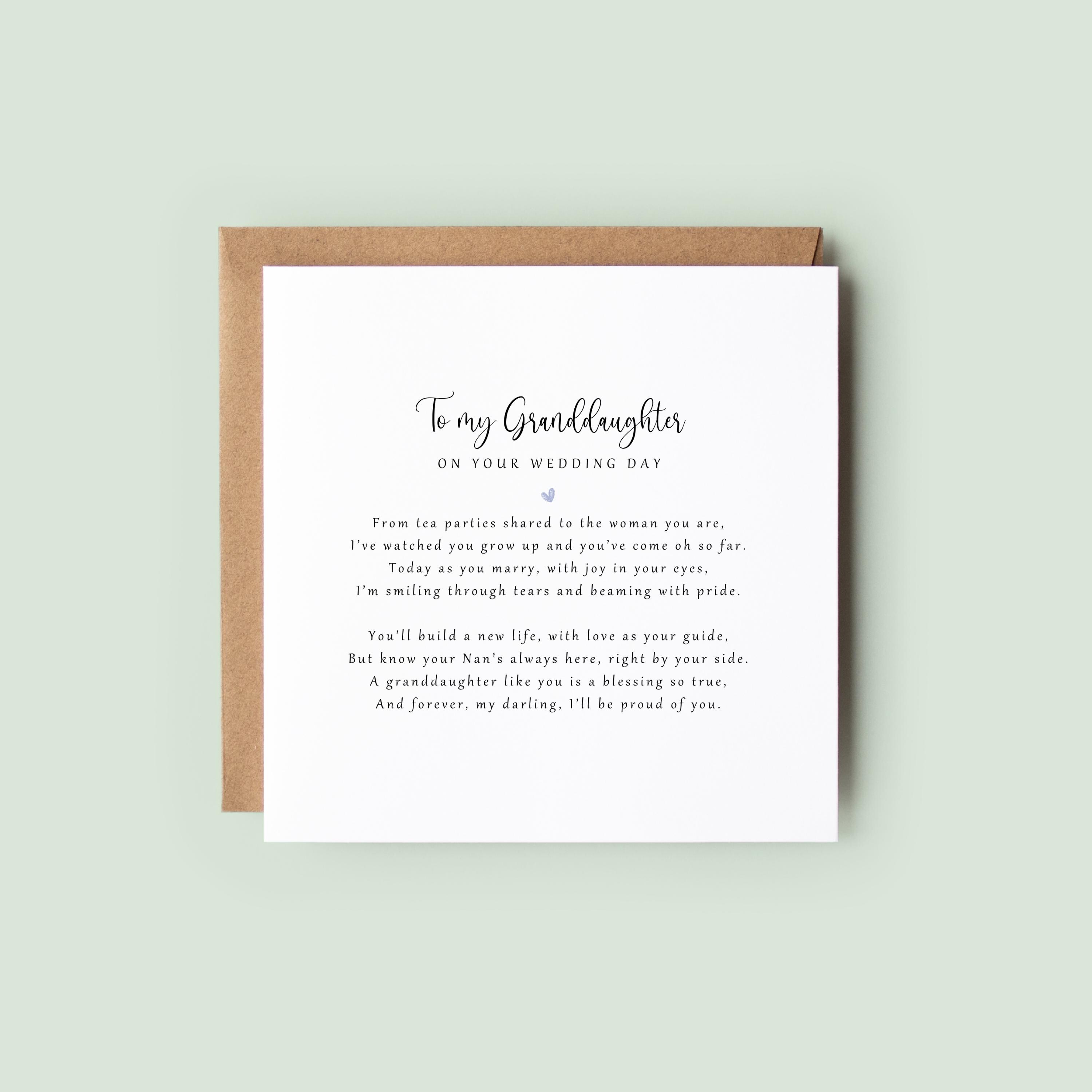 To My Granddaughter Wedding Day Card | Poem Card From Nan or ...