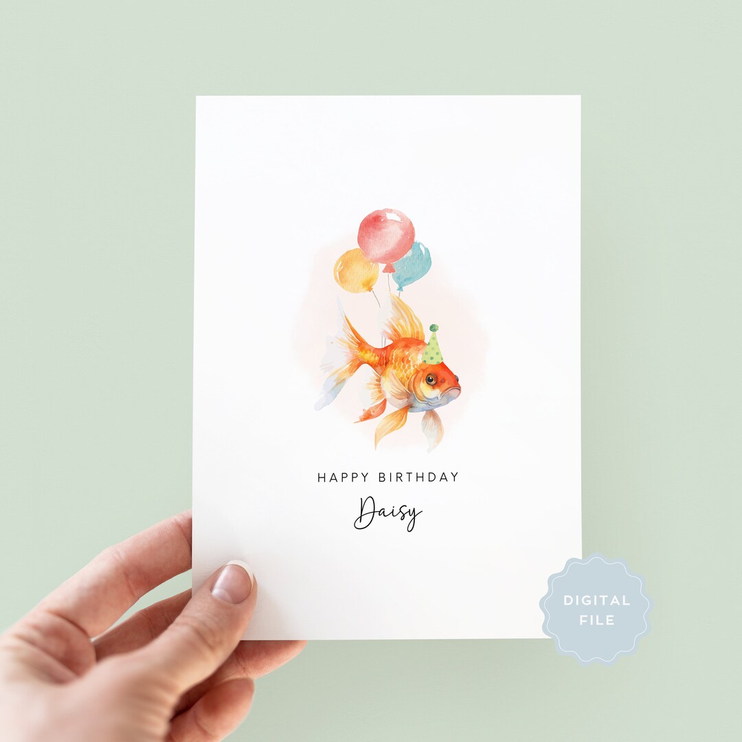 Printable Goldfish Birthday Card for Pet Lovers, Birthday Greeting From ...