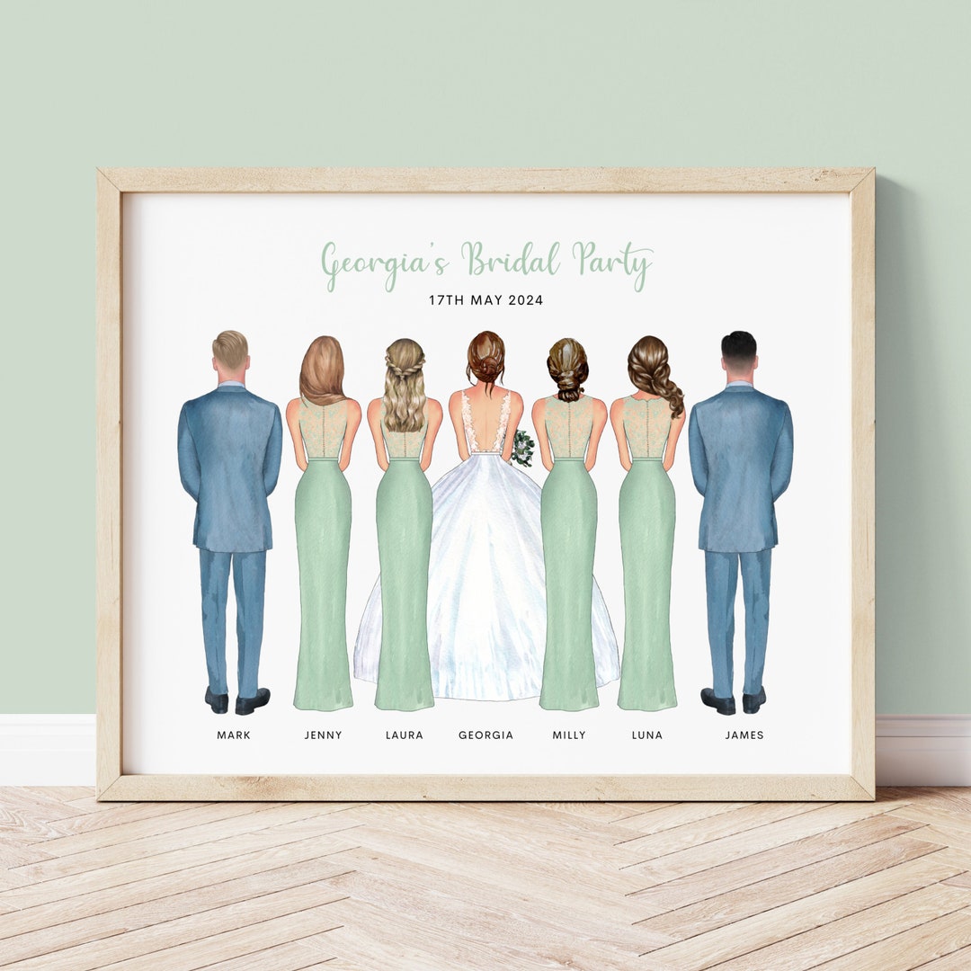 Personalised Bridesmaid Print, Bridesman, Bridal Party Print, Team ...
