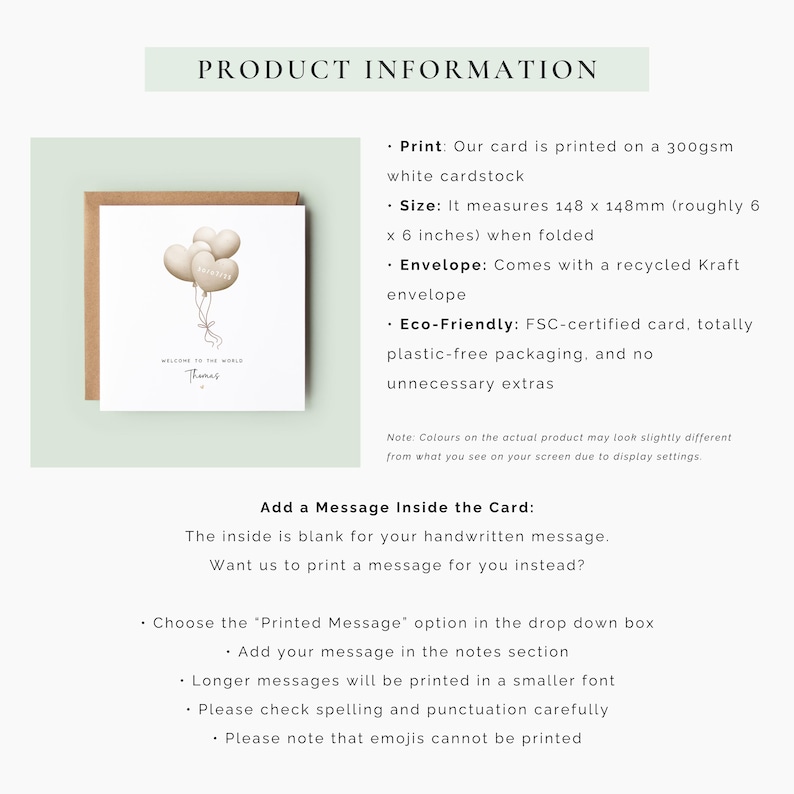Personalised Neutral New Baby Card | Beige Heart Balloon Card | Welcome ...