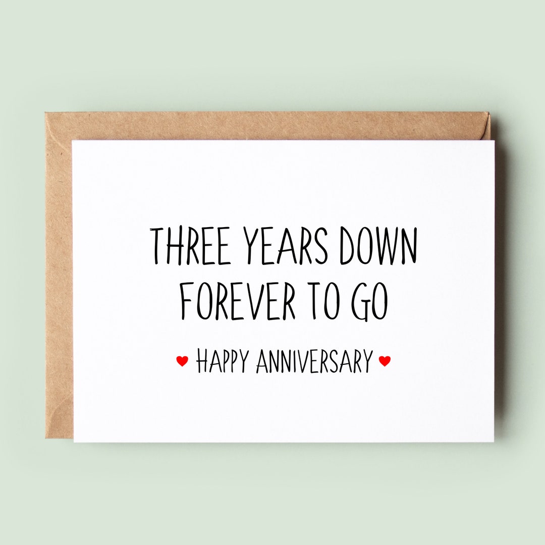 Three Years Down Forever to Go Wedding Anniversary Card 3 - Etsy