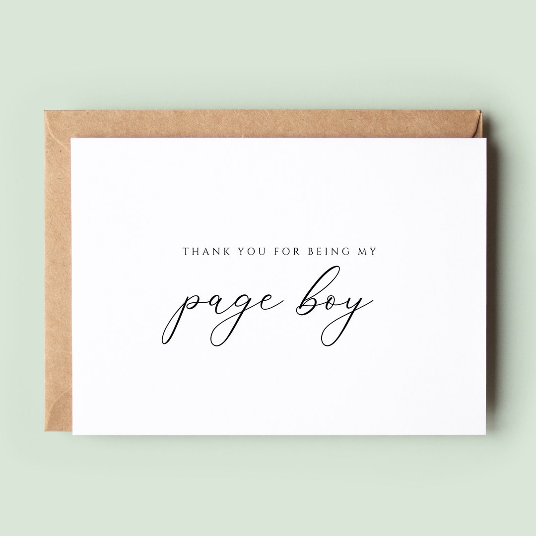 Classic Thank You Page Boy Card, Page Boy Wedding Thank You Card, Card ...
