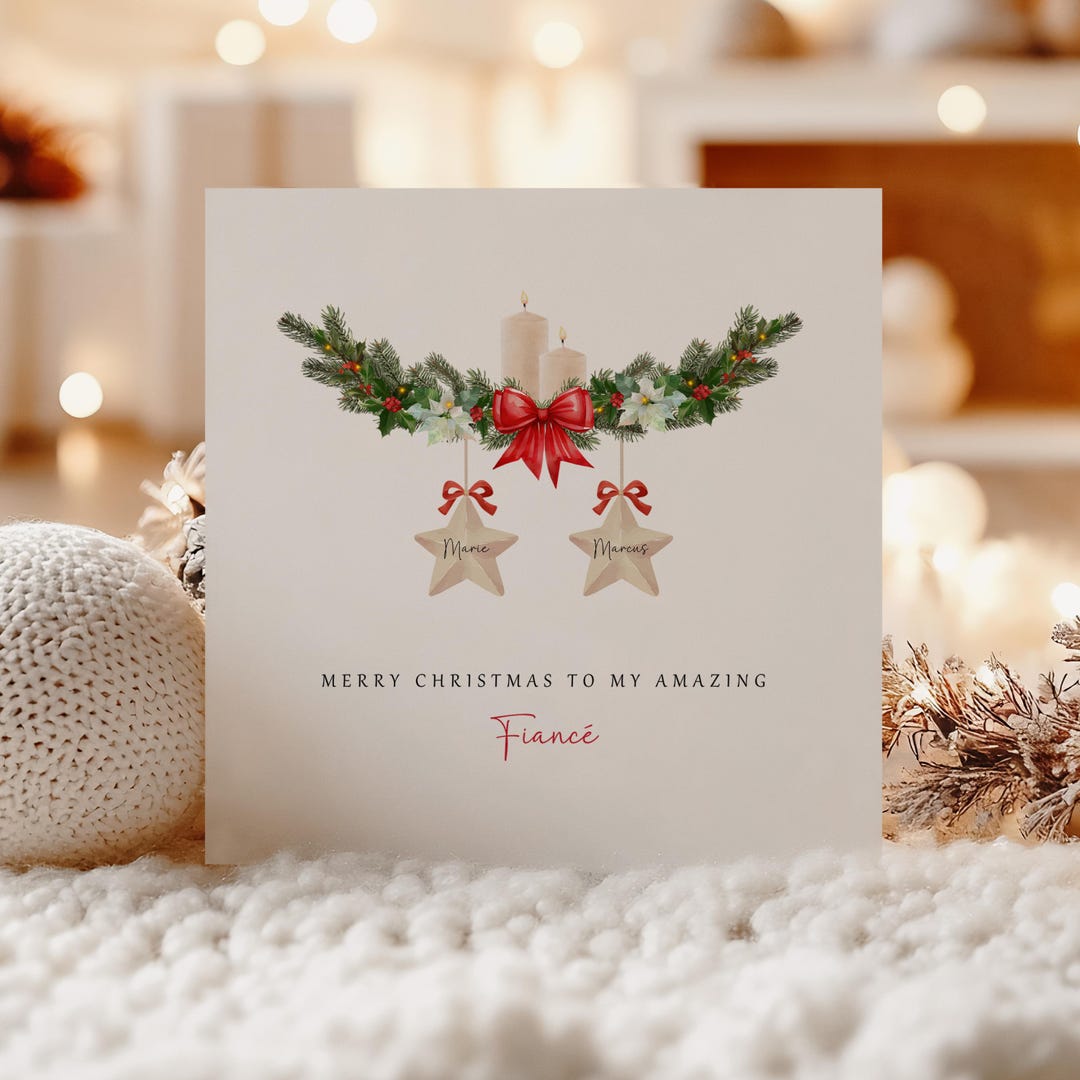 Personalised Fiancé Christmas Card – Festive Star Garland Keepsake ...