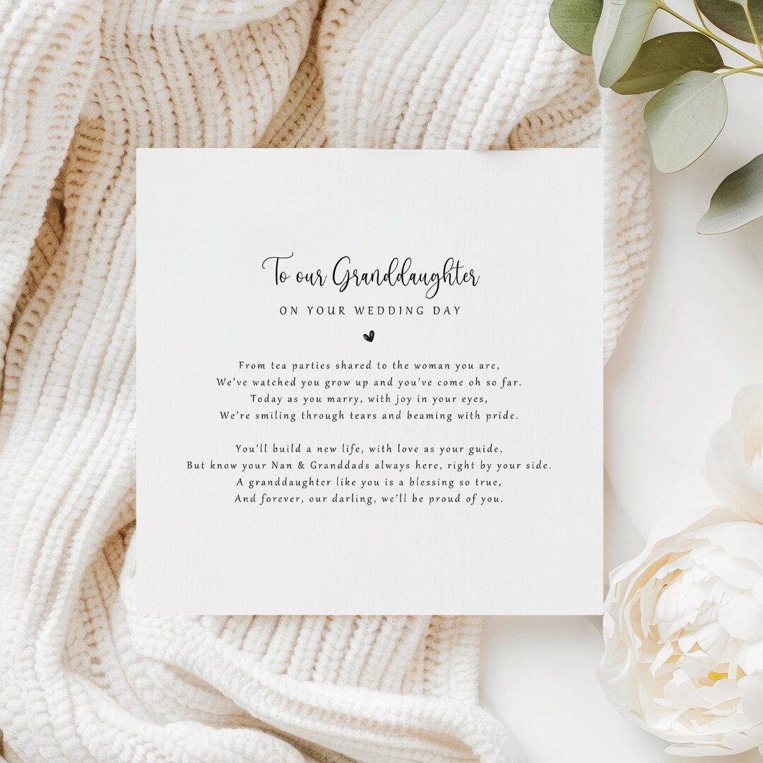 To Our Granddaughter Wedding Day Card | Poem Card From Nan & Grandad ...