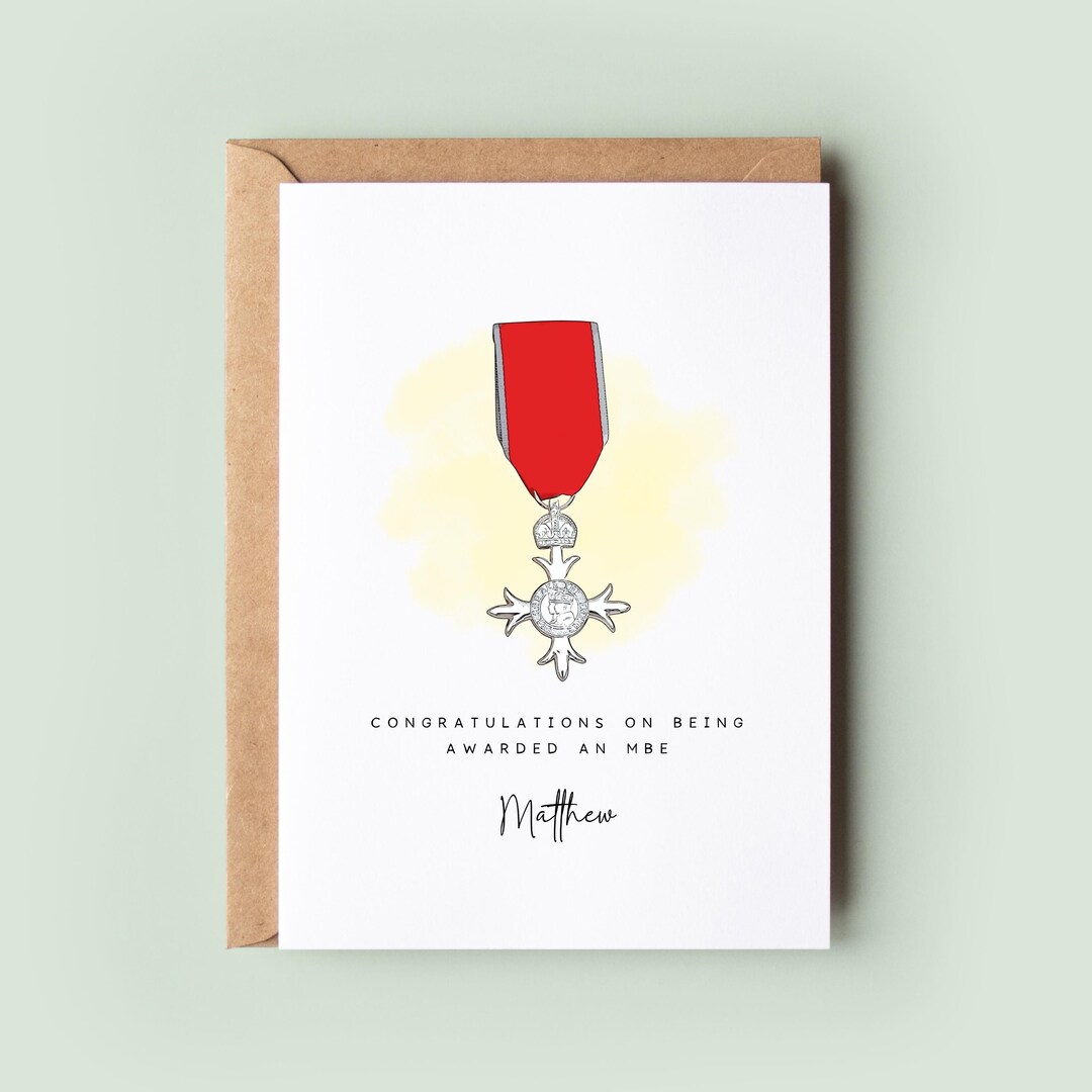 Congratulations on Being Awarded an MBE Personalised Greeting Card ...
