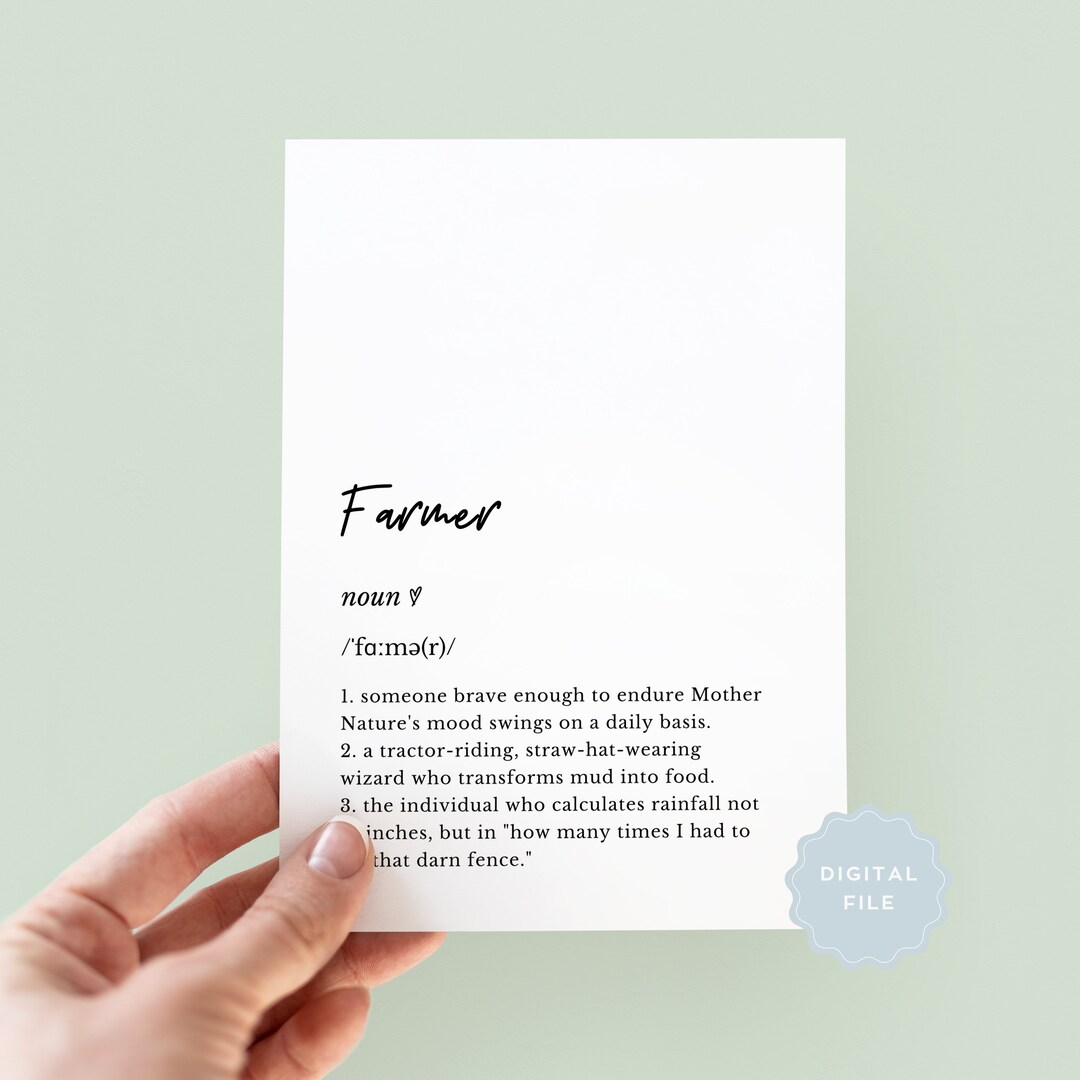 Printable Farmer Definition Card, Farmer Appreciation Card, Farmer ...