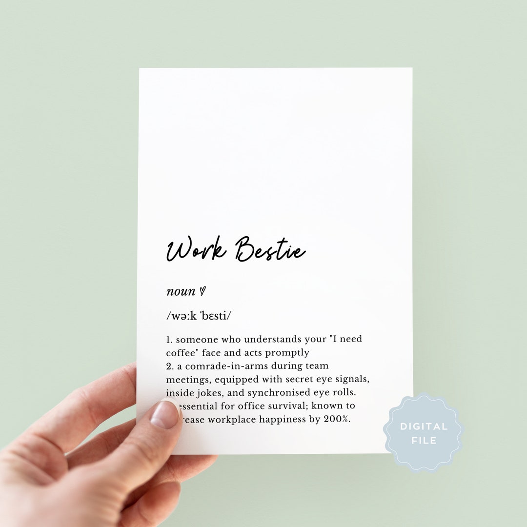 Printable Work Bestie Definition Card, Work Bestie Leaving Card, Work ...