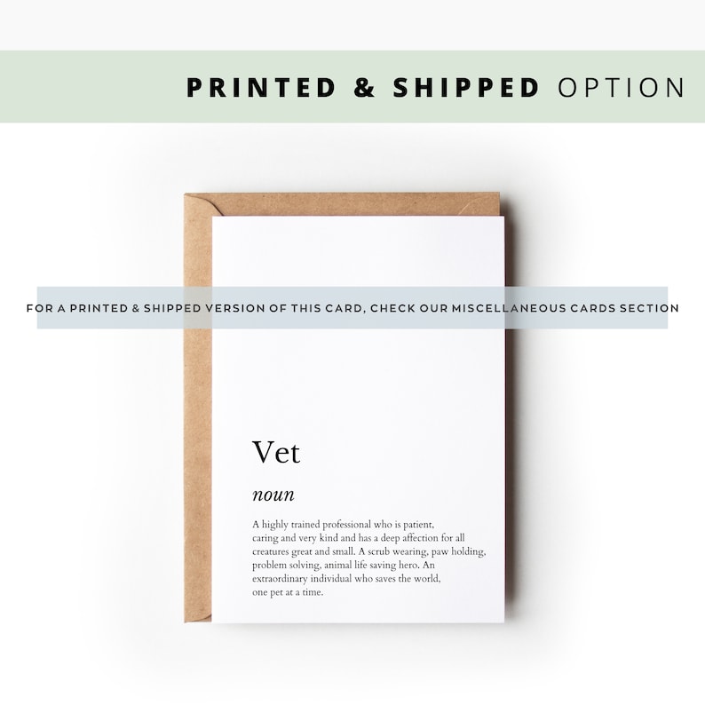 Printable Vet Thank You Card, Vet Definition Card, Veterinary Thank You ...