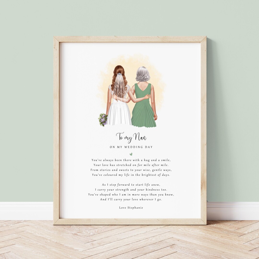 Personalised Wedding Print for Nan – From Granddaughter on Wedding Day ...