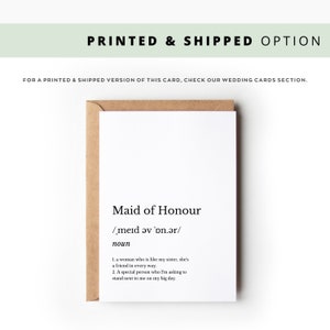 Printable Maid of Honour Definition Card, Will You Be My Maid of Honour ...