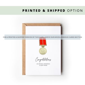 Printable Congratulations on Being Awarded a BEM Personalised Greeting ...