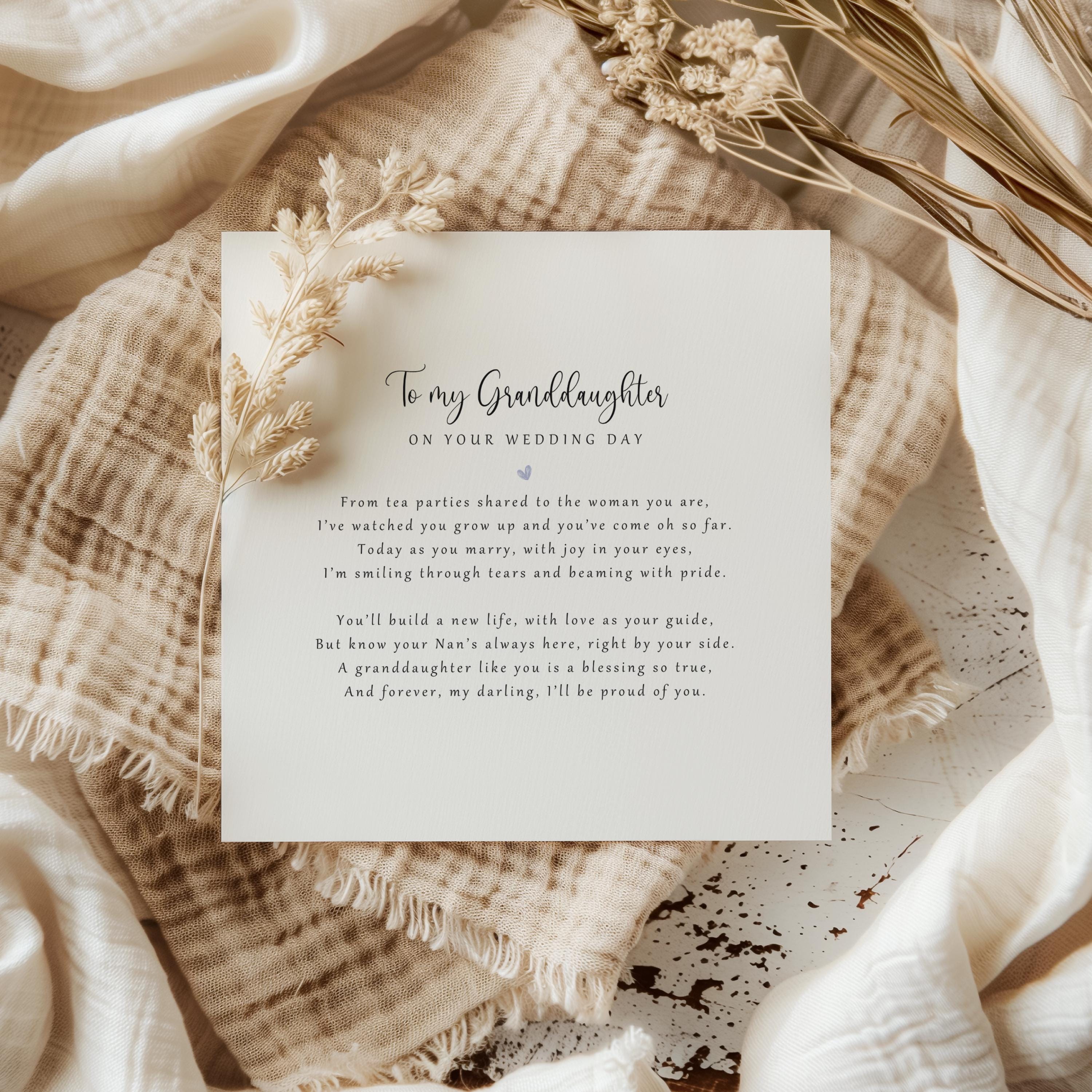 To My Granddaughter Wedding Day Card | Poem Card From Nan or ...