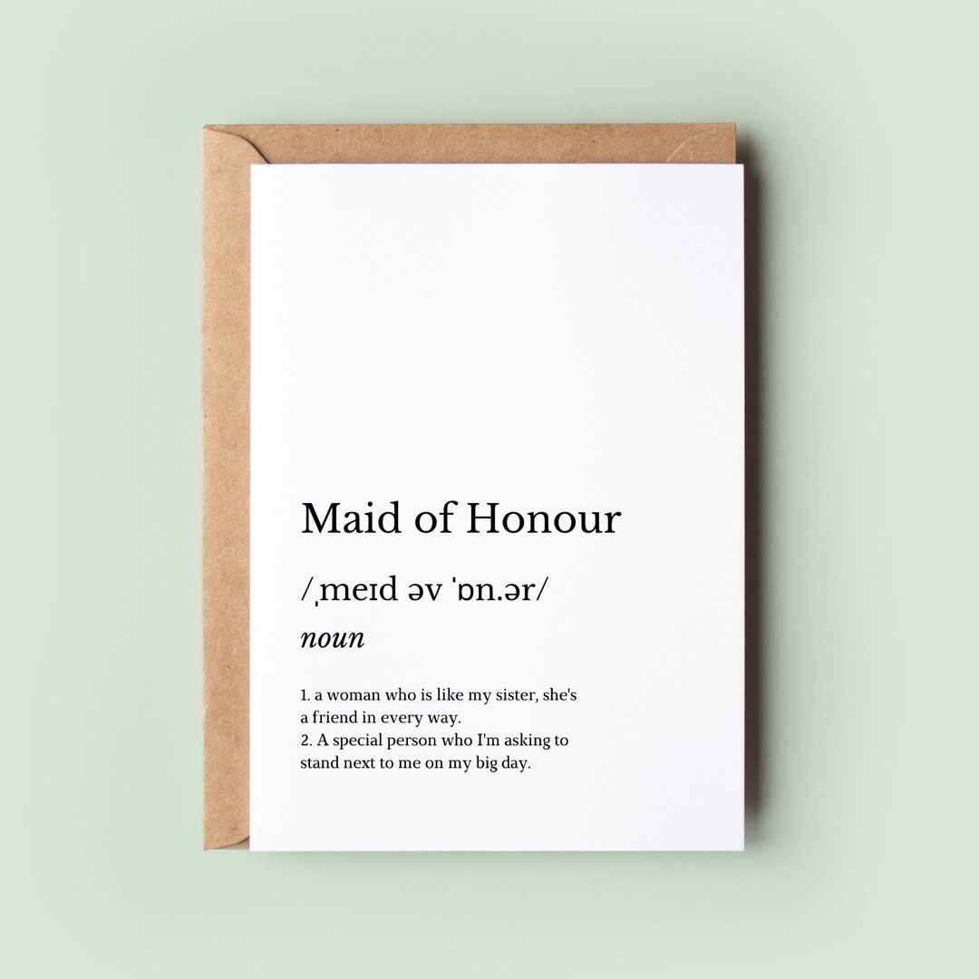 Maid of Honour Definition Card, Will You Be My Maid of Honour?, Will ...