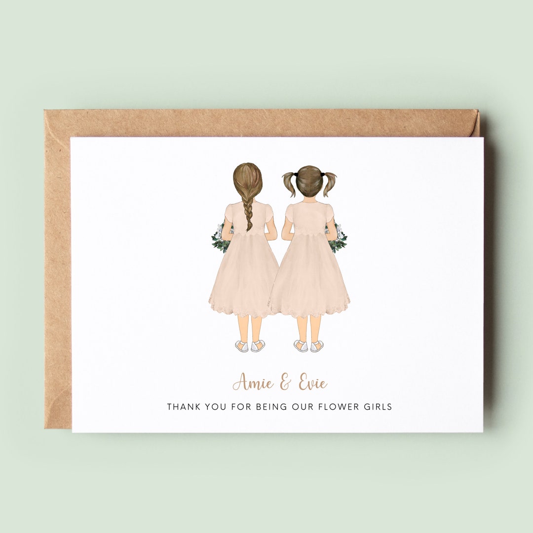 Thank You for Being My Flower Girls Card, Twins Flower Girl Thank You ...