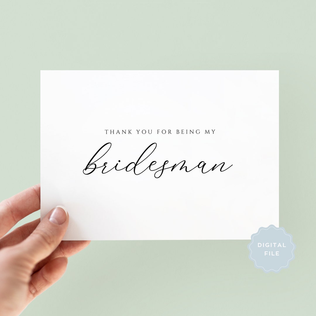 Printable Classic Thank You Bridesman Card, Bridesman Wedding Thank You ...
