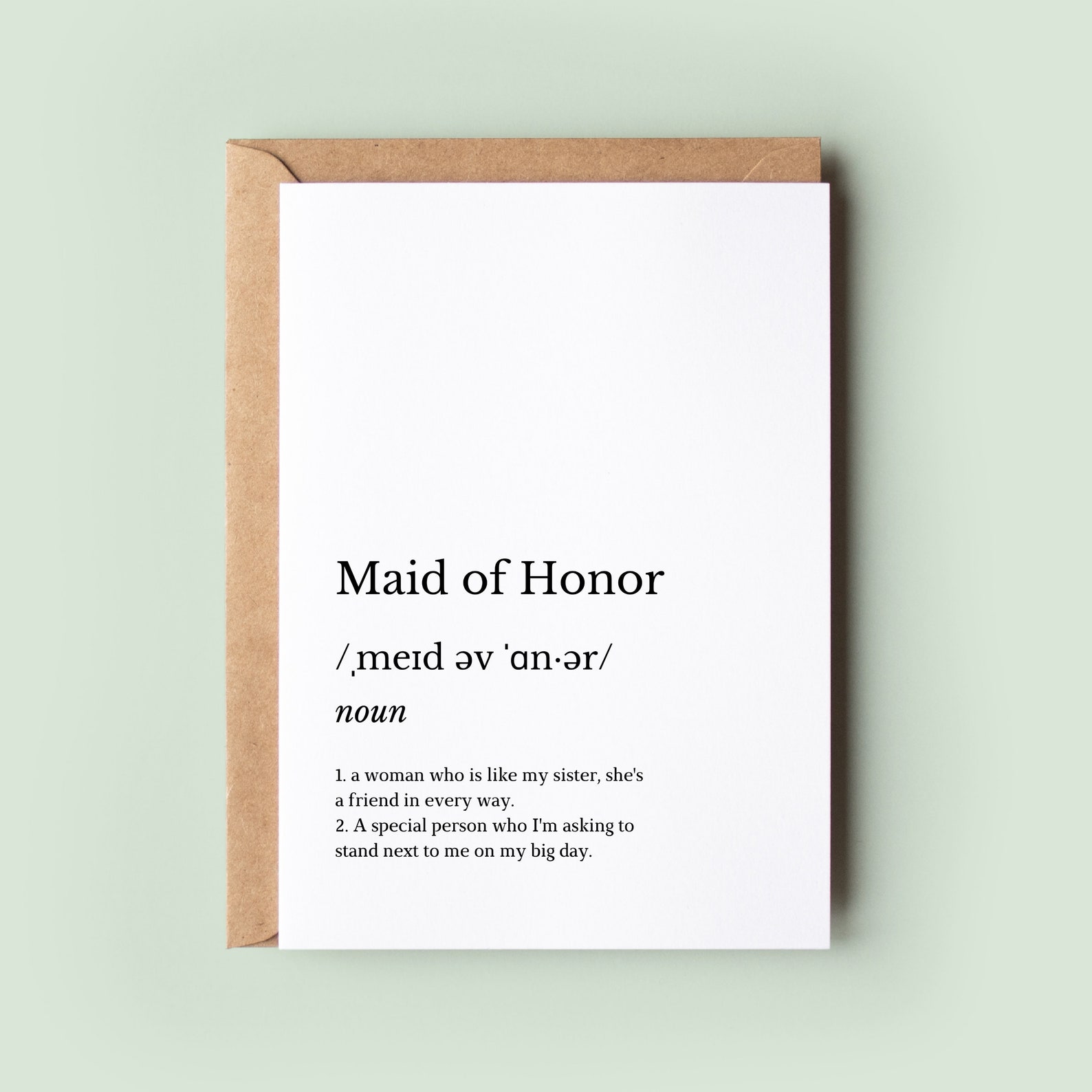 Maid of Honor Definition Card, Will You Be My Maid of Honor, Will You ...