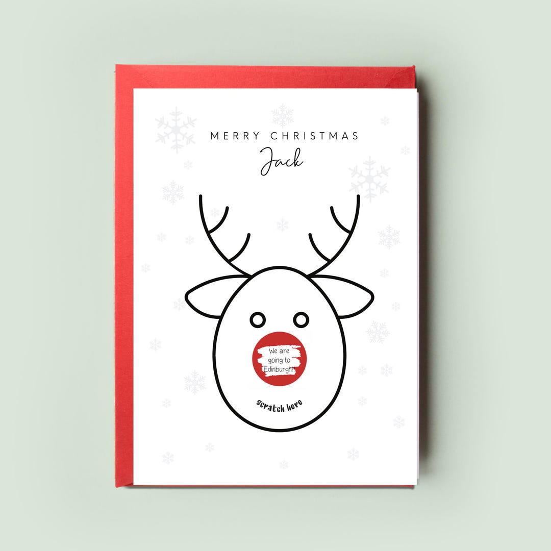 Scratch & Reveal Rudolph Christmas Card, Personalised Scratch Card Gift ...