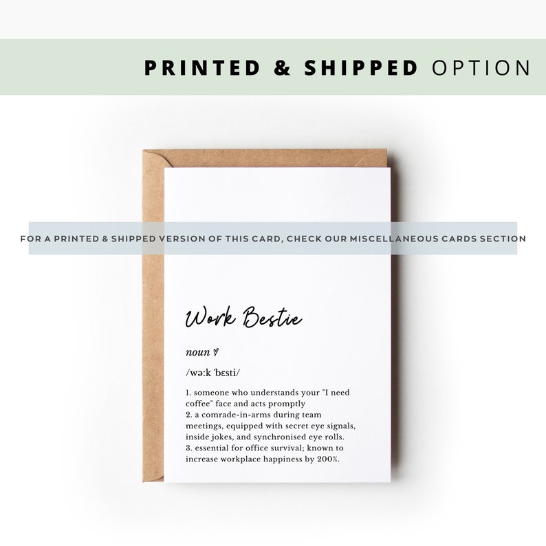 Printable Work Bestie Definition Card, Work Bestie Leaving Card, Work ...