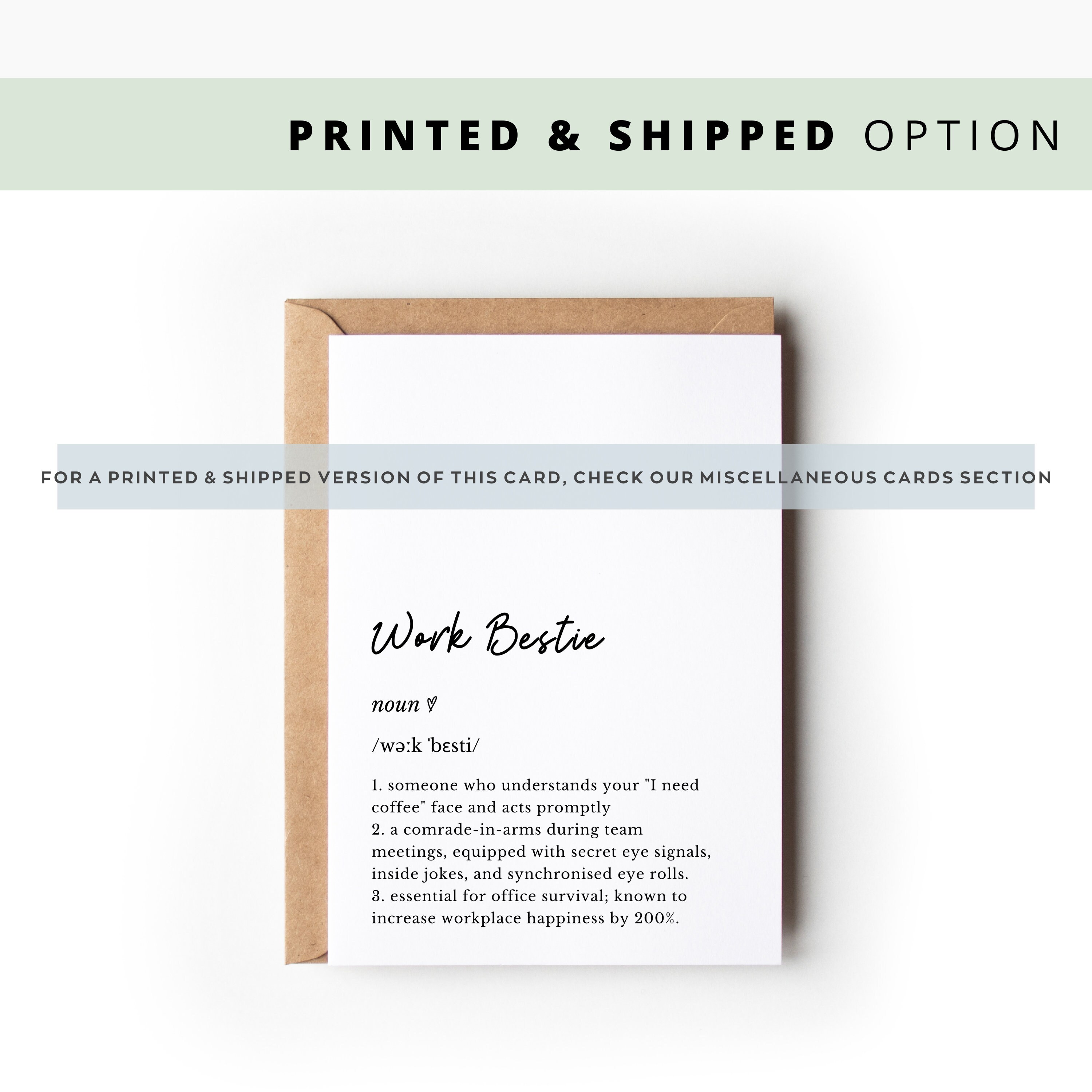 Printable Work Bestie Definition Card, Work Bestie Leaving Card, Work ...