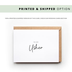 Printable to My Usher Thank You Card, Wedding Usher Card, Card for ...