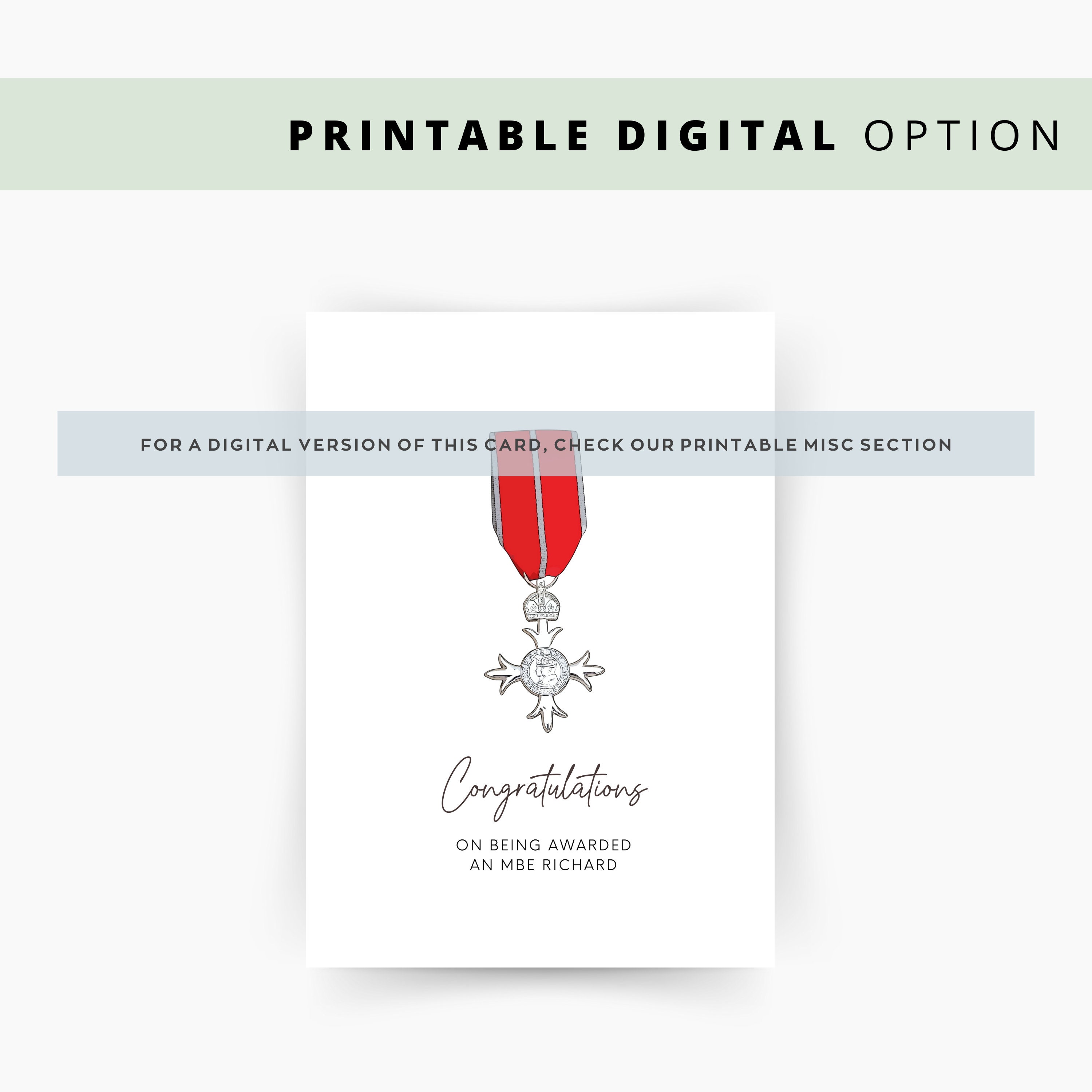 Congratulations on Being Awarded an MBE Personalised Greeting Card, MBE ...