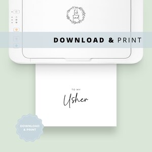 Printable to My Usher Thank You Card, Wedding Usher Card, Card for ...