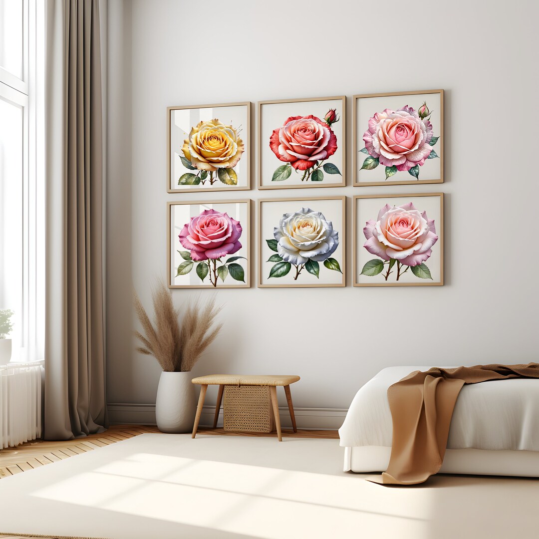Roses Print Set, Flower Art Set of 6, English Cottage Wall Decor ...