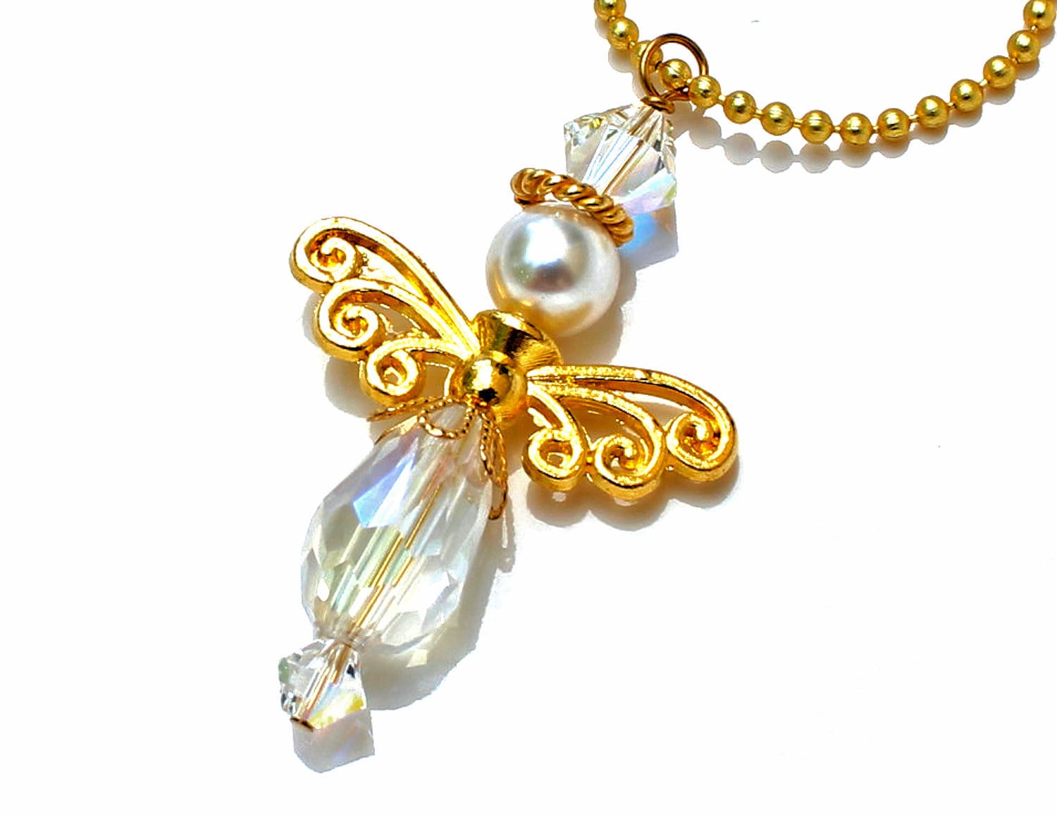 Gold Guardian Angel Rear View Mirror Charm With Sparkling | Etsy