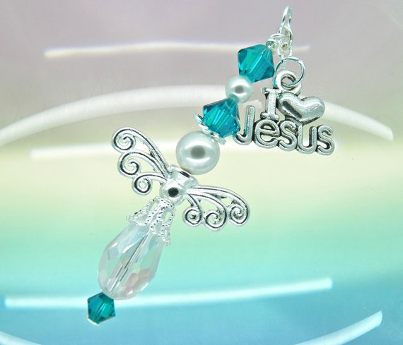 I Love Jesus Crystal Angel Birthstone Charm With Silver I Love | Etsy