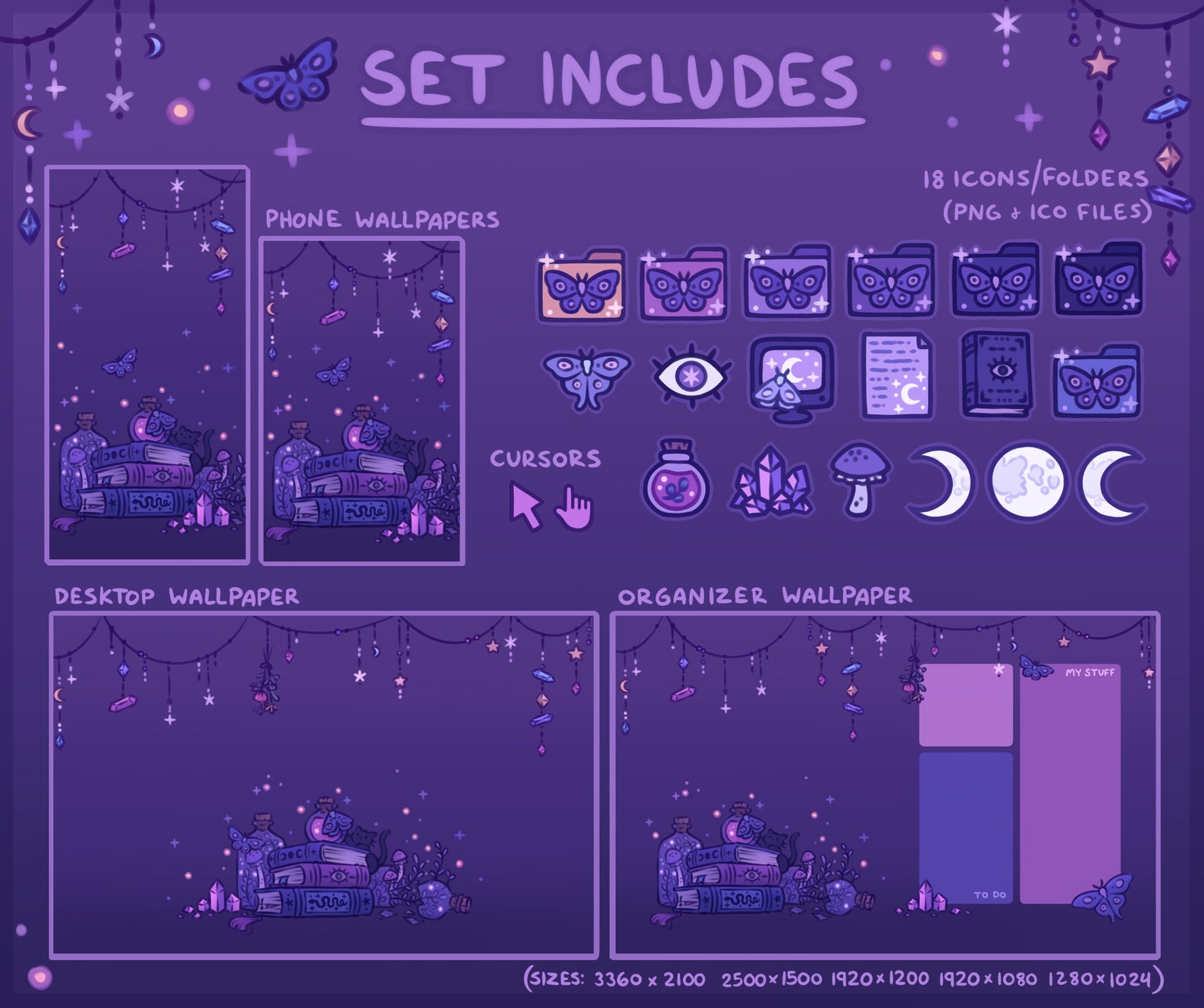 Moth Magic Computer Desktop Theme Background Wallpaper - Etsy