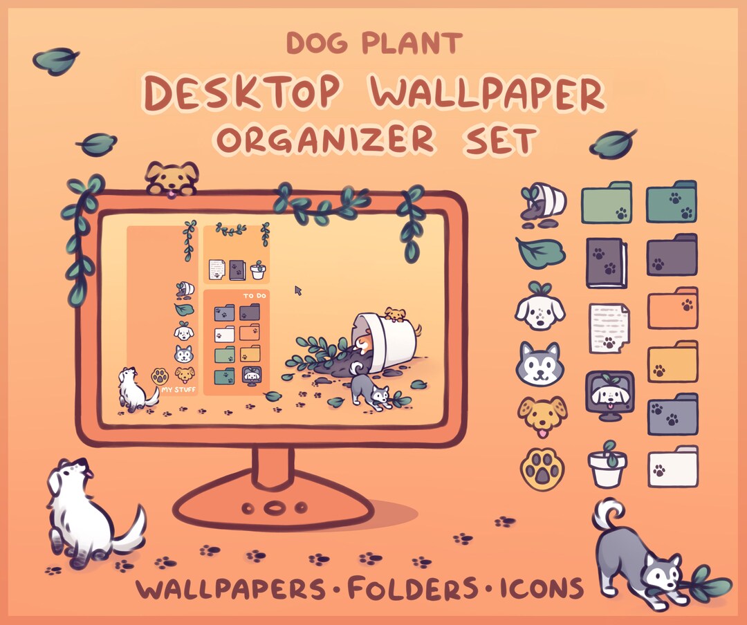 Dog Plant Computer Desktop Theme Background Wallpaper Organizer Set - Etsy