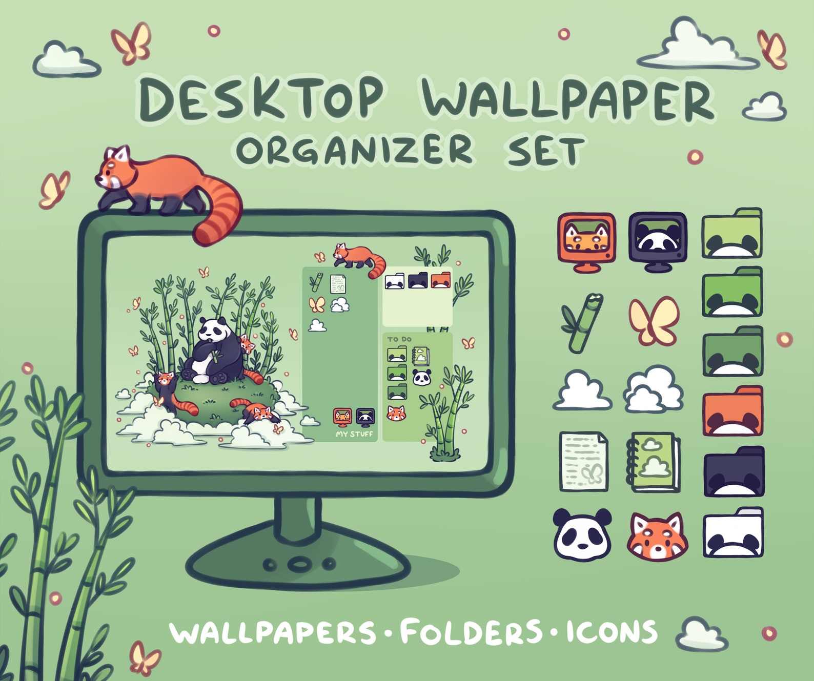 Cloud Pandas Computer Desktop Theme Background Wallpaper | Etsy