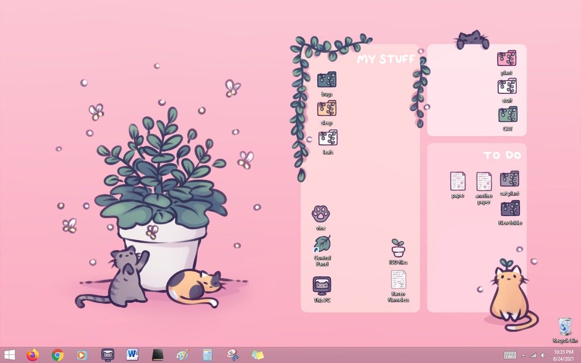 Cat Plant Computer Desktop Theme Background Wallpaper - Etsy