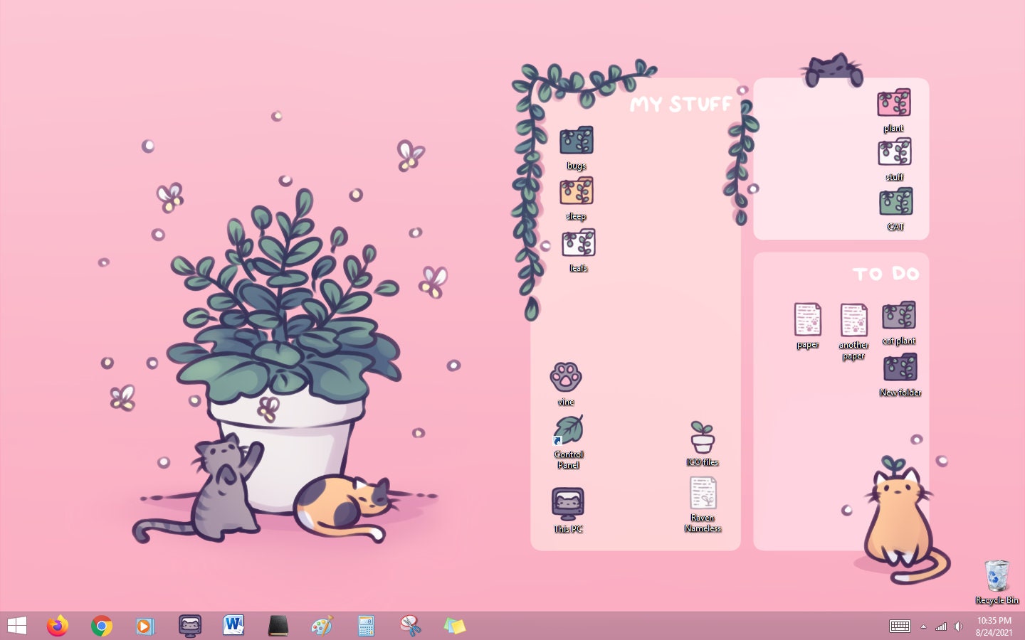 Cat Plant Computer Desktop Theme Background Wallpaper - Etsy