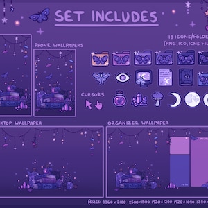 Moth Magic Computer Desktop Theme Background Wallpaper Organizer Set - Etsy