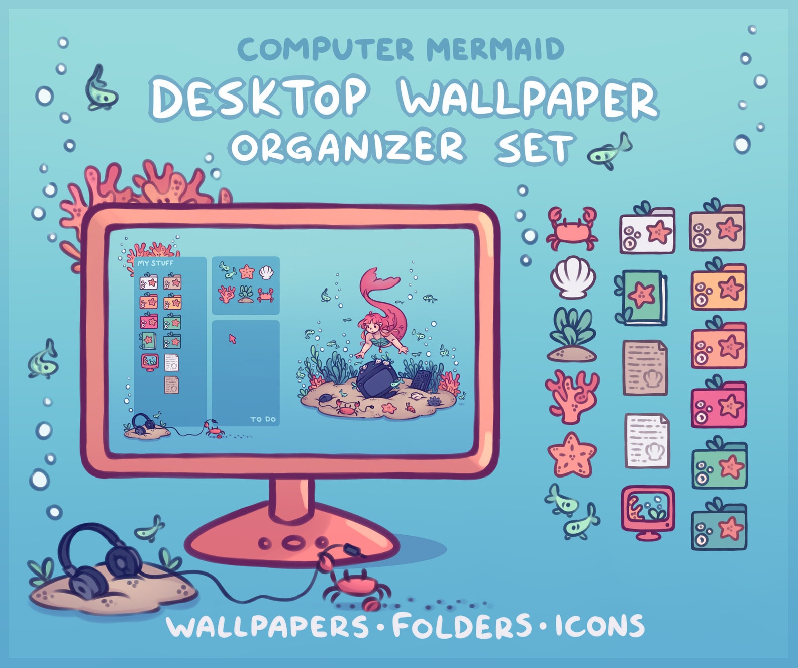 Mermaid Underwater Computer Desktop Theme Background Wallpaper ...