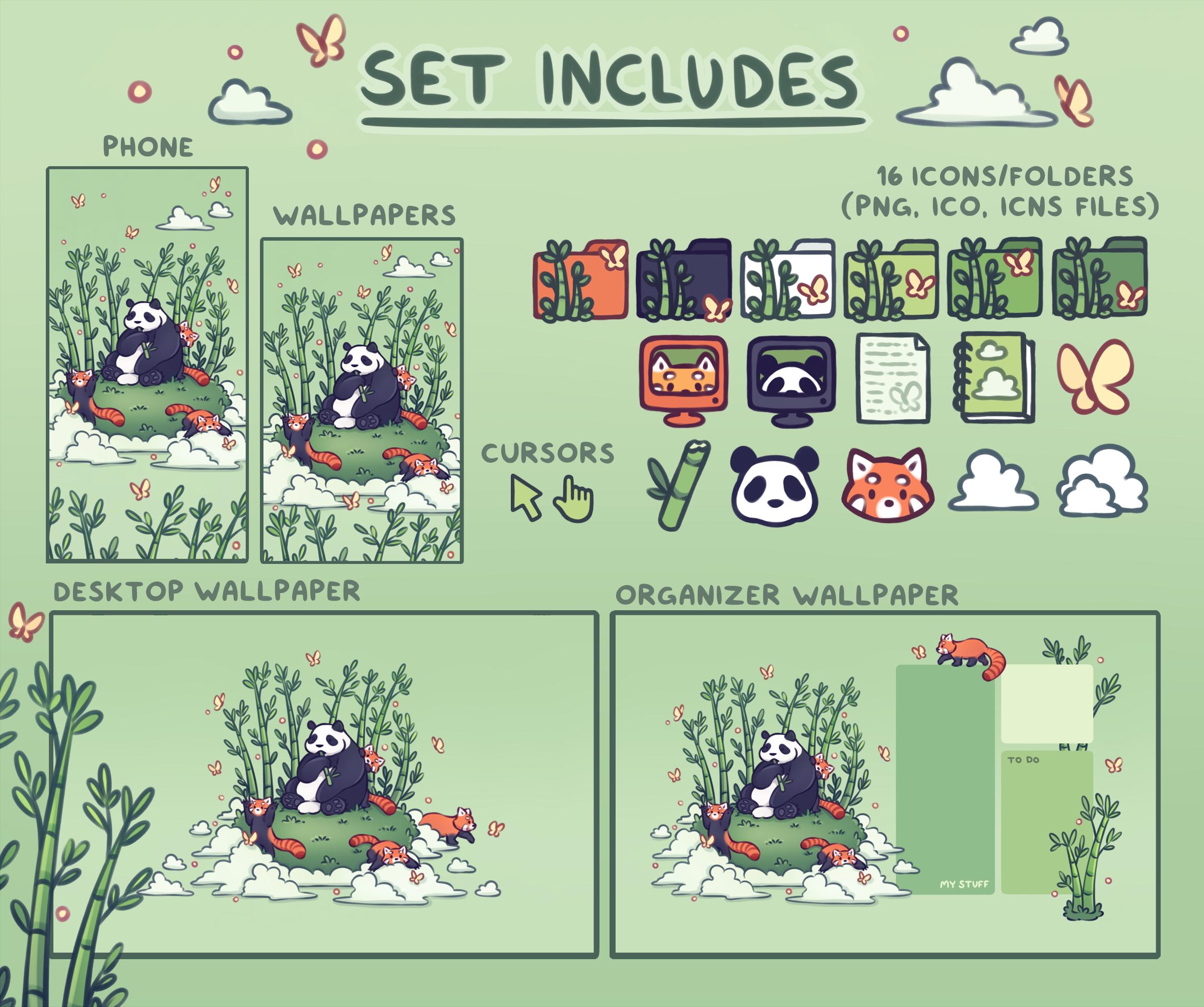 Cloud Pandas Computer Desktop Theme Background Wallpaper Organizer Set ...