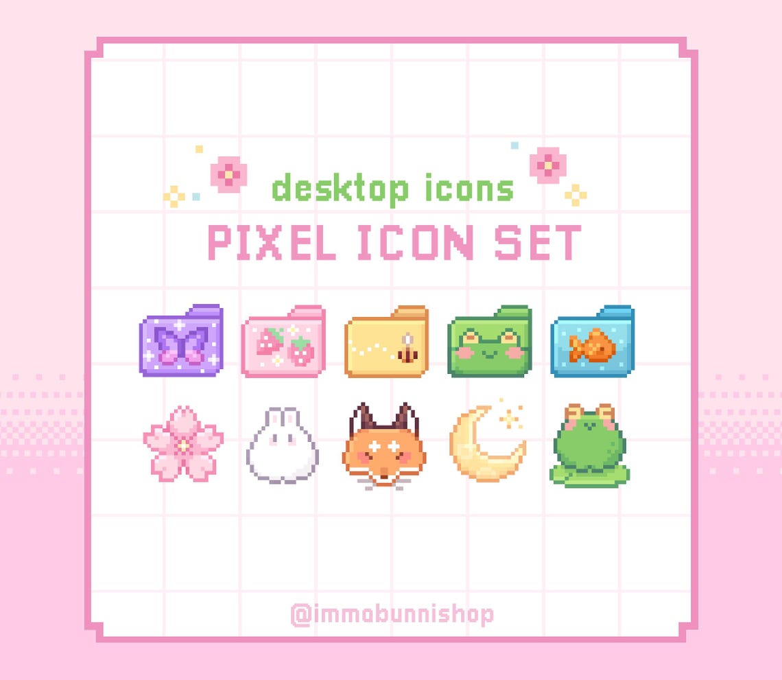 Pixel Icon Set ~ Cute Kawaii Pixel Art Desktop Icons and Folders - Etsy