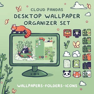Cloud Pandas Computer Desktop Theme Background Wallpaper Organizer Set ...