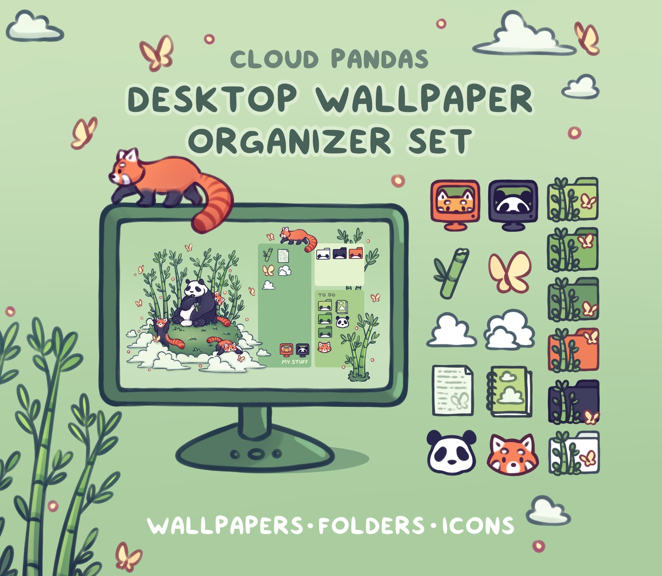 Cloud Pandas Computer Desktop Theme Background Wallpaper Organizer Set ...
