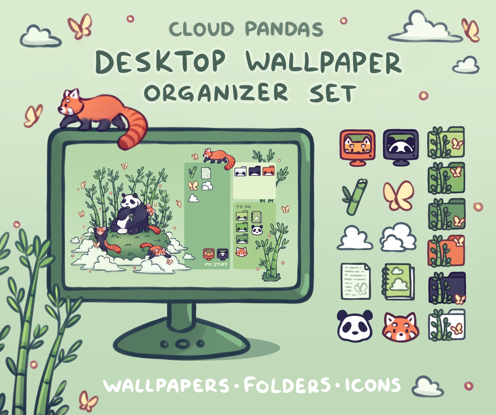Cloud Pandas Computer Desktop Theme Background Wallpaper - Etsy