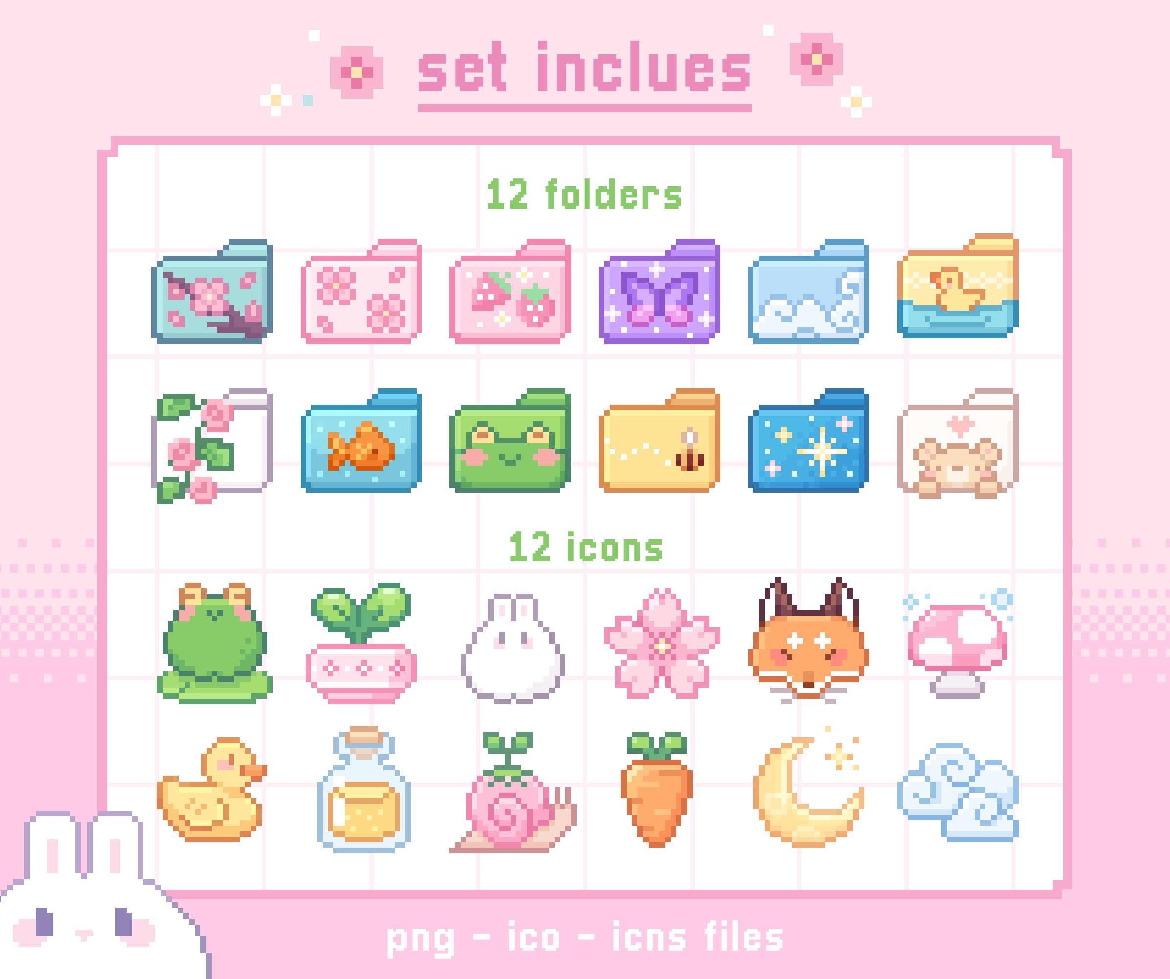 Pixel Icon Set ~ Cute Kawaii Pixel Art Desktop Icons and Folders - Etsy