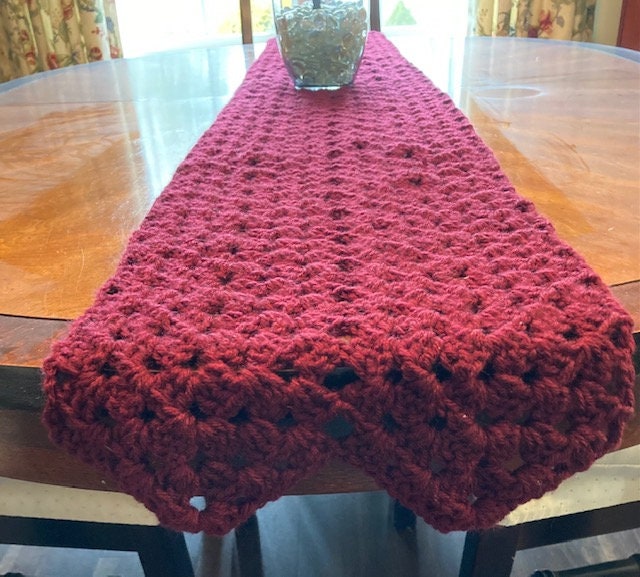 Crocheted Table Runner/burgundy Table Runner/console Table Runner/table ...
