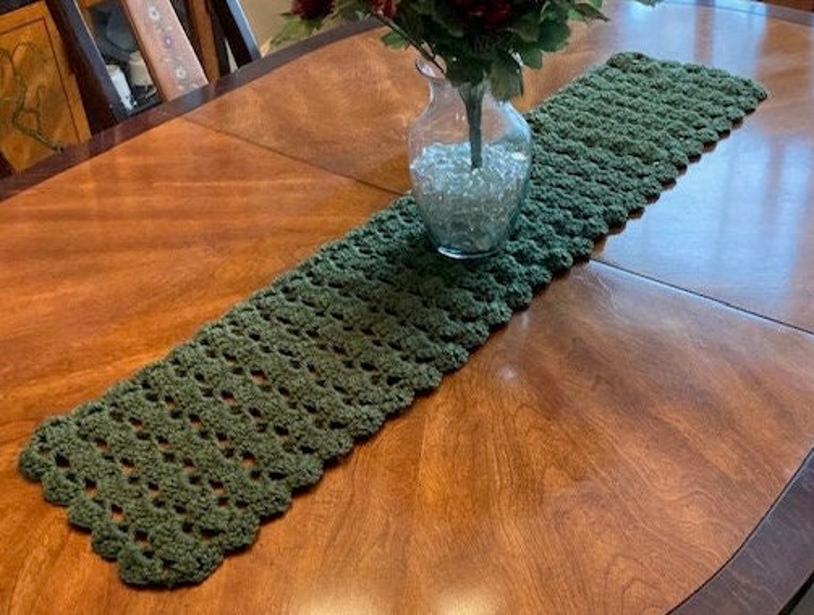 Crocheted Table Runner/green Table Runner/console Table Runner/table ...