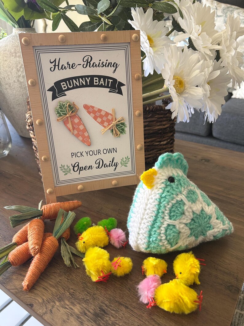 Easter Spring Granny Square Chicken, Pink Amigurumi Hen, Stuffed Farm ...