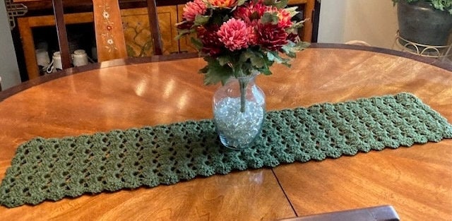 Crocheted Table Runner/green Table Runner/console Table Runner/table ...
