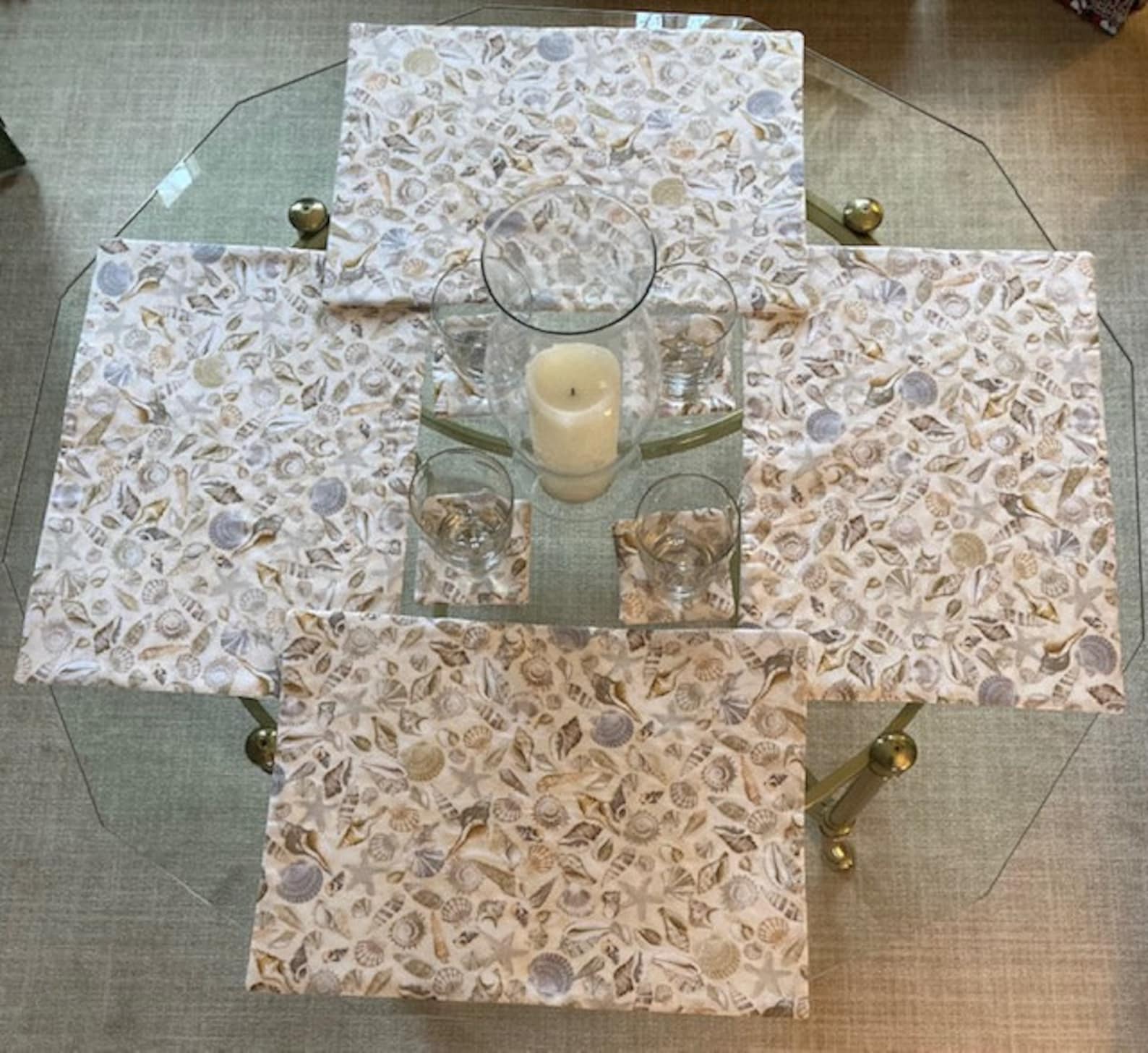 Fabric Summer Placemats/beach Shells Print Placemats/neutral Summer ...