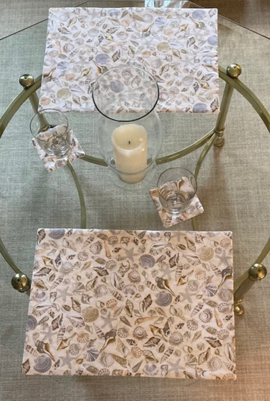 Fabric Summer Placemats/beach Shells Print Placemats/neutral Summer ...