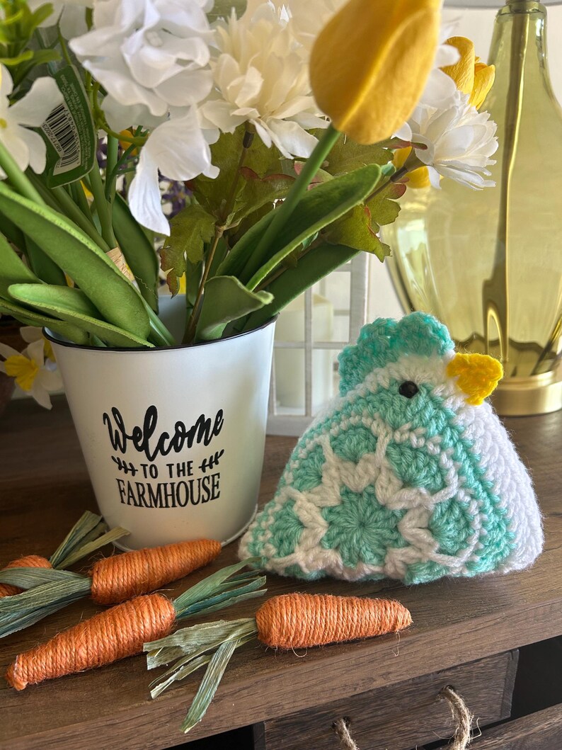 Easter Spring Granny Square Chicken, Pink Amigurumi Hen, Stuffed Farm ...